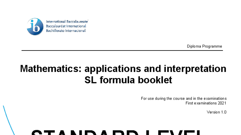 Mathematics: Applications and Interpretation SL Formula Booklet 2024 - Studocu