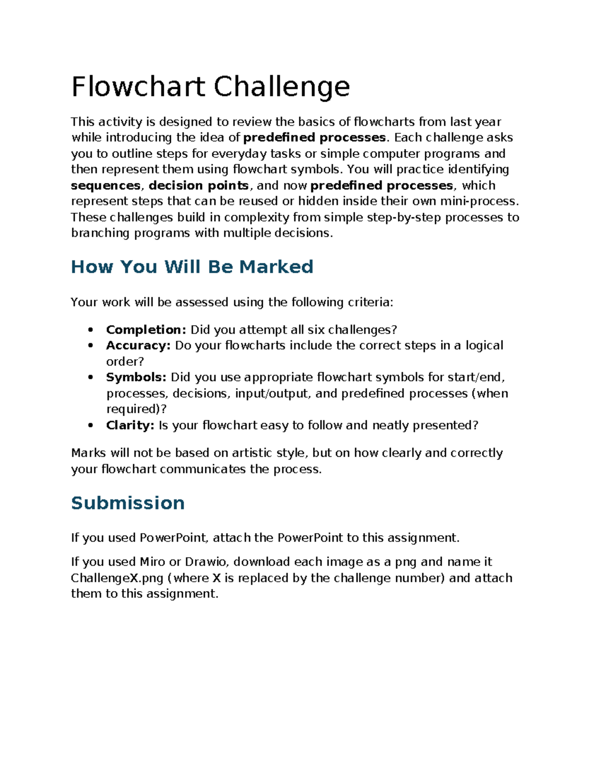 Comp Sci 25 Flowchart Challenge: Basics & Predefined Processes - Studocu
