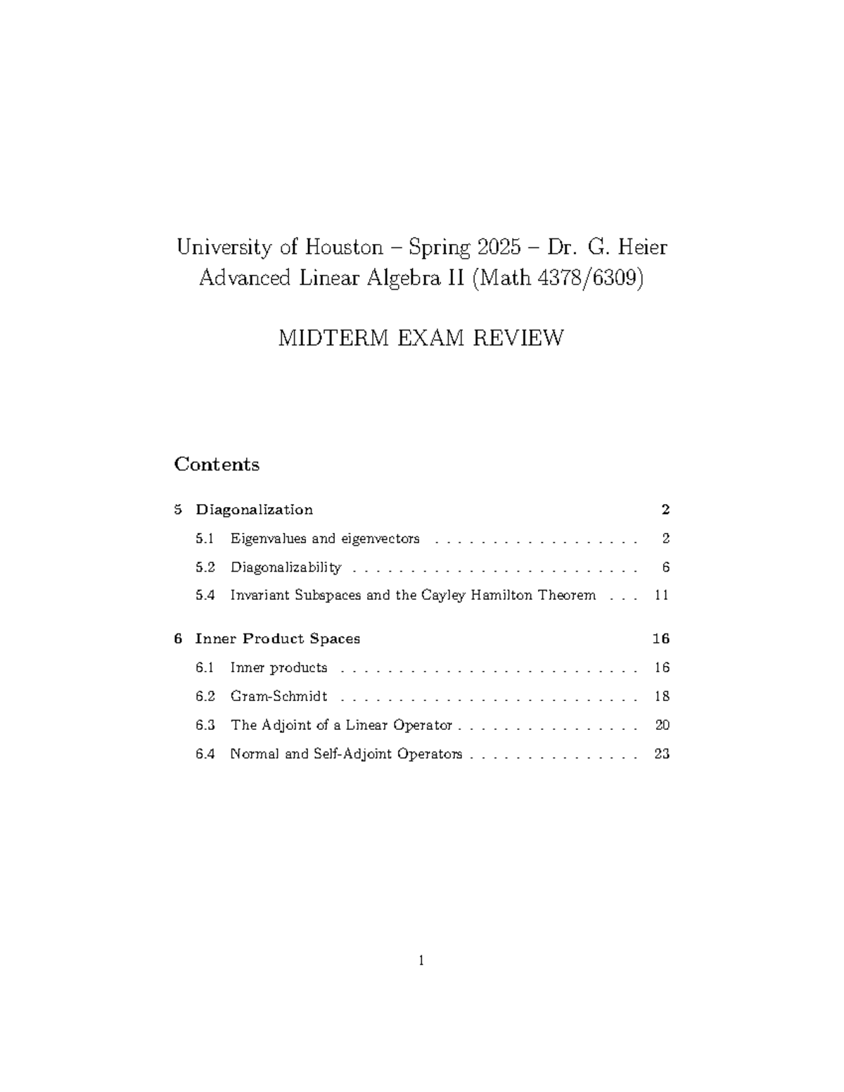 Invariant Subspaces And Eigenvalue Analysis In Linear Algebra University Of Houston Spring