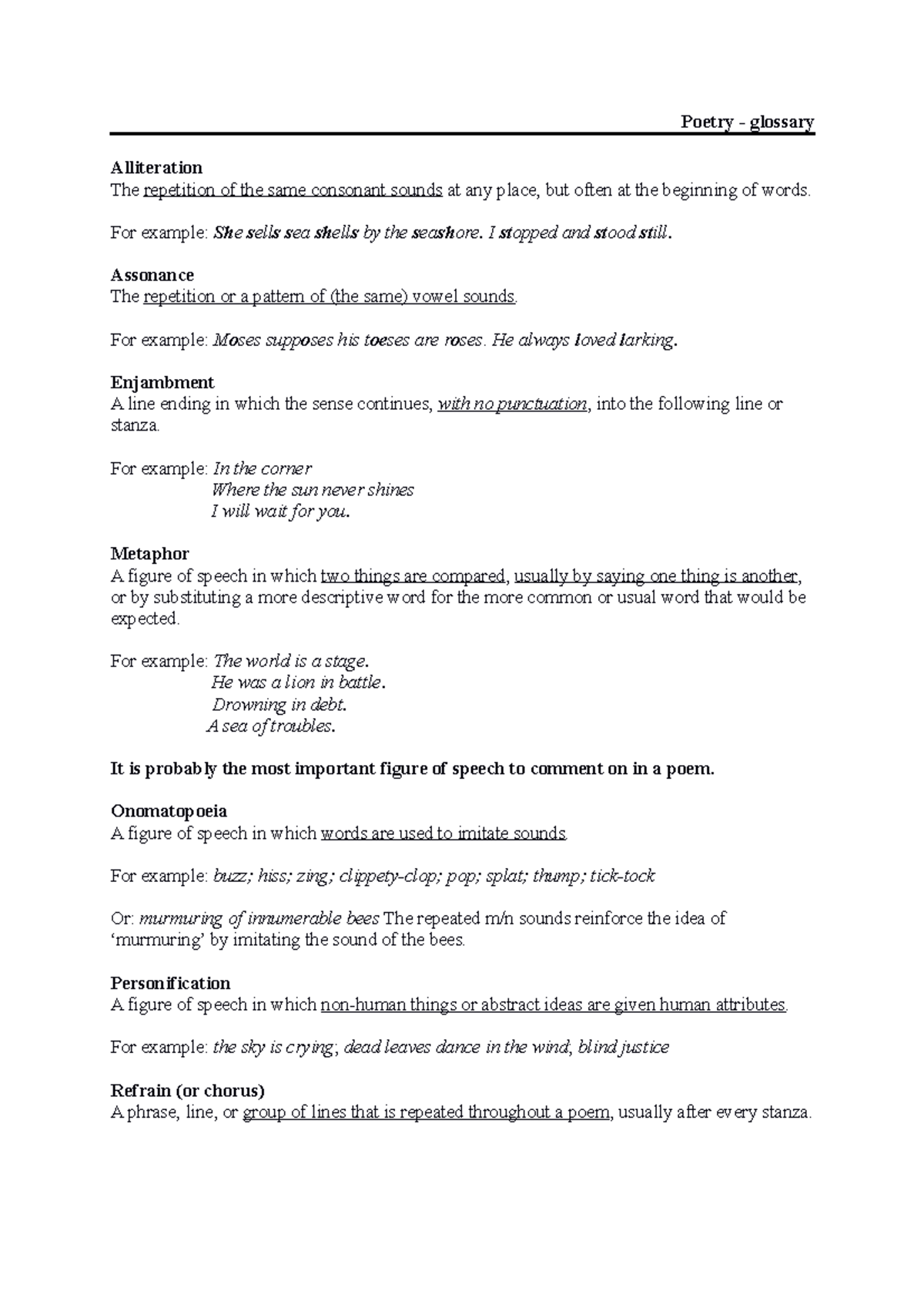Literary Devices Glossary for Poetry: Key Terms Explained - Studocu