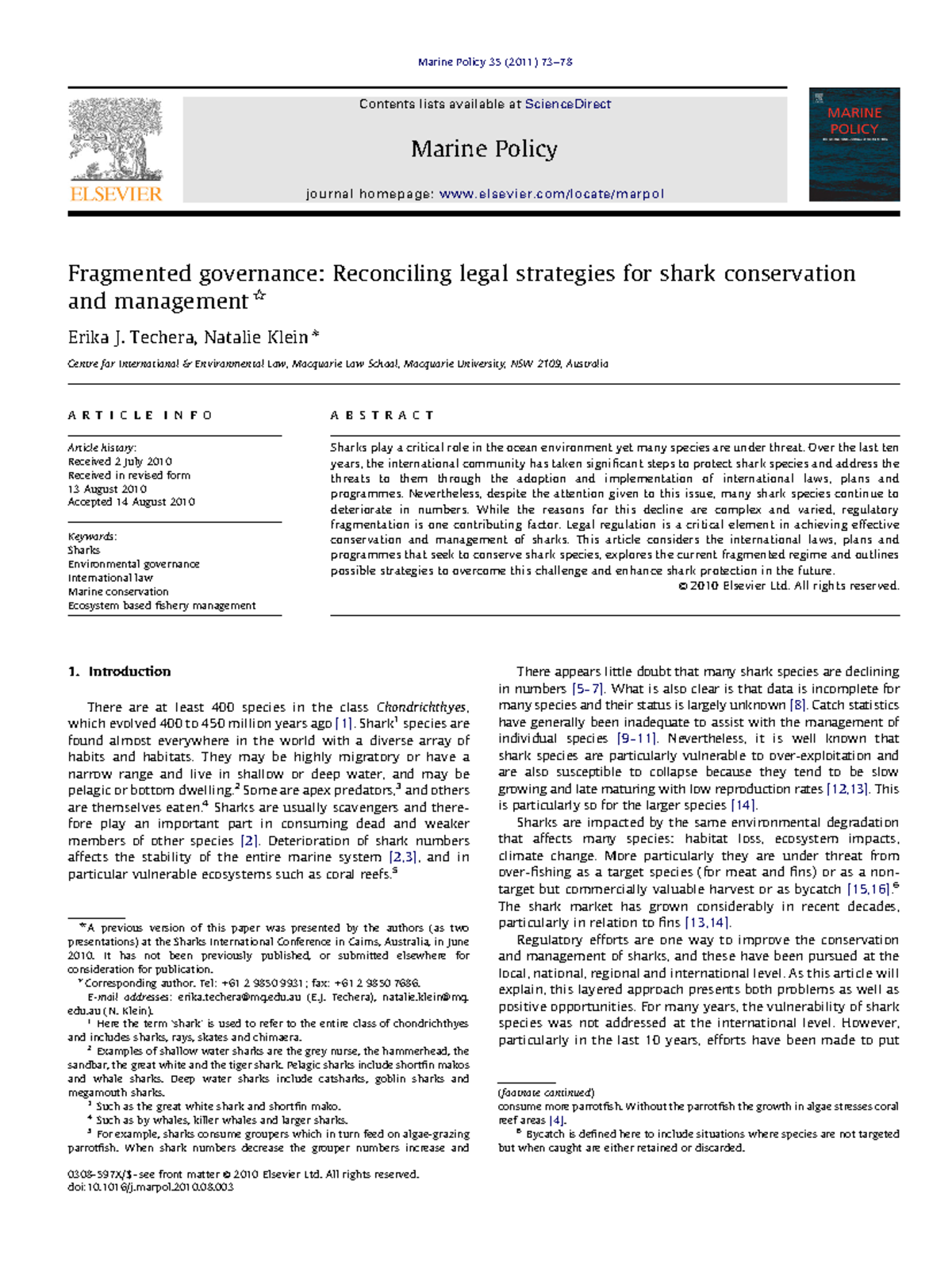 Fragmented Governance: Legal Strategies for Shark Conservation and ...