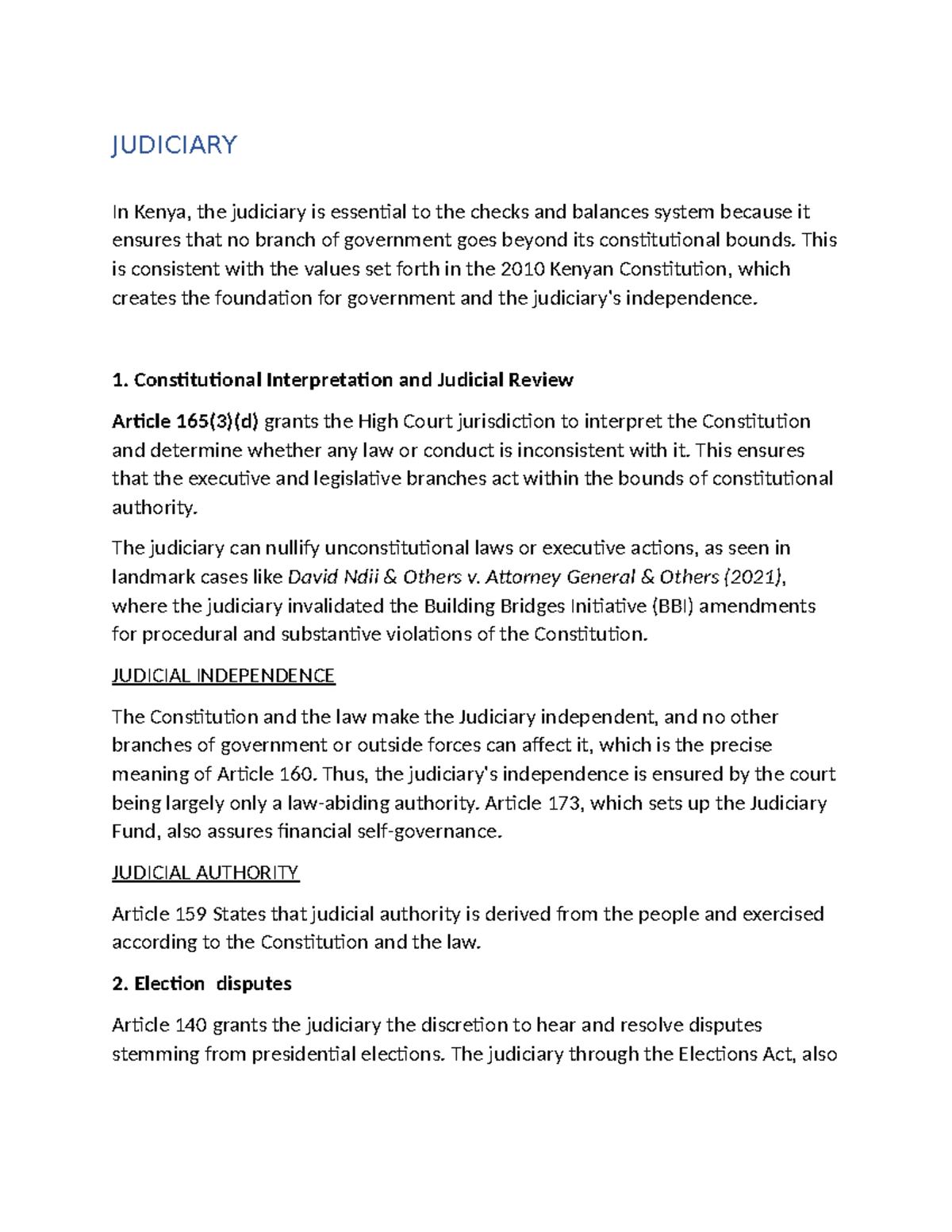 Judiciary - assignment - JUDICIARY In Kenya, the judiciary is essential ...