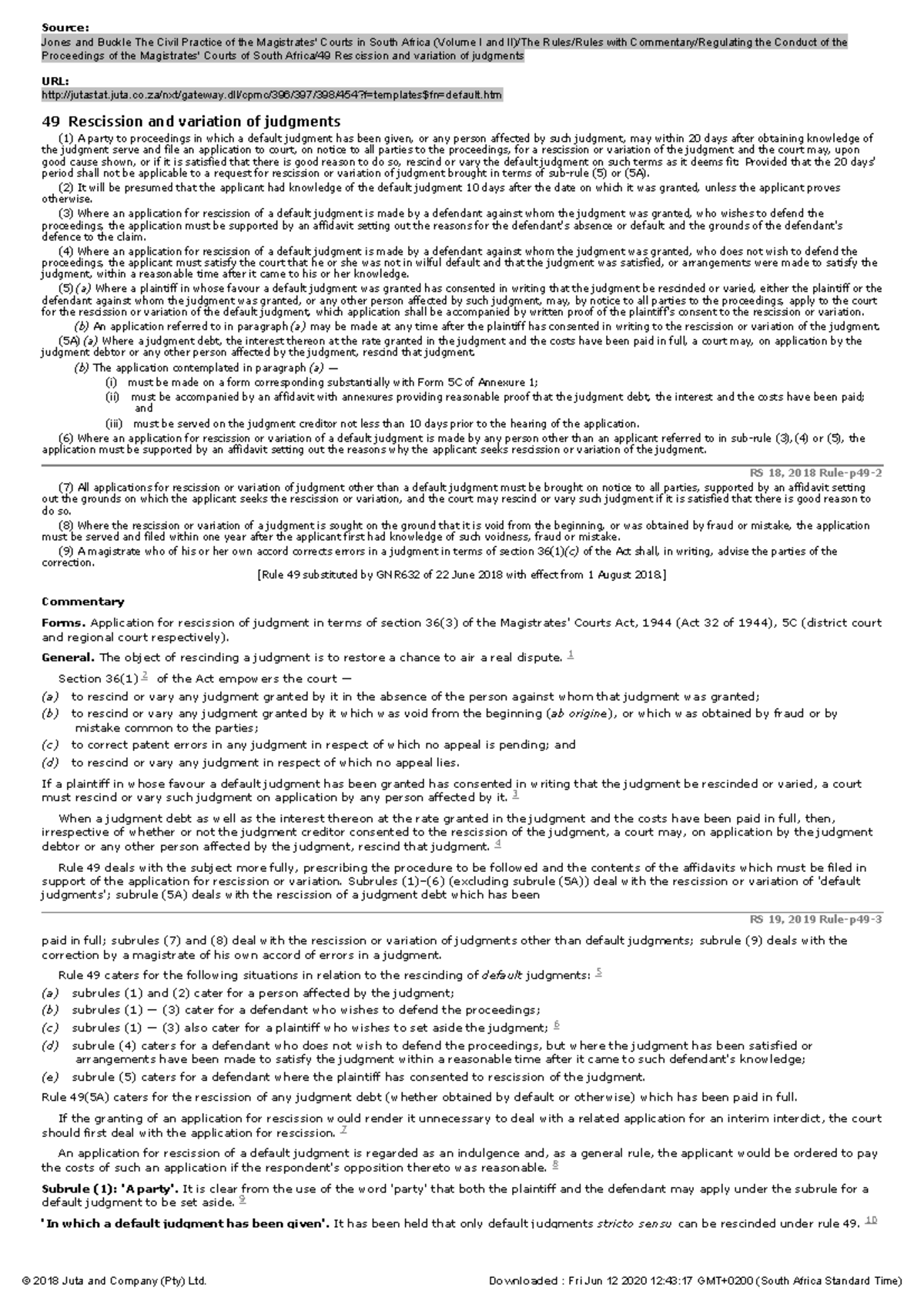 49 Rescission and variation of judgments - Source: Jones and Buckle The ...