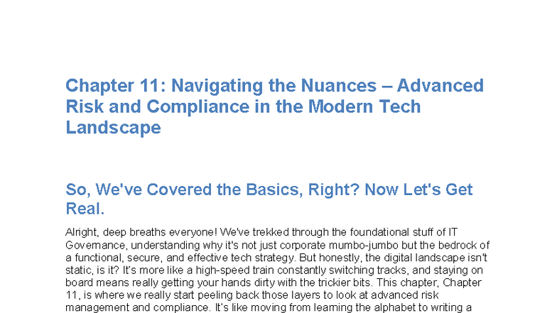 Chapter 11: Advanced Risk & Compliance in IT Governance (ITG 101) - Studocu