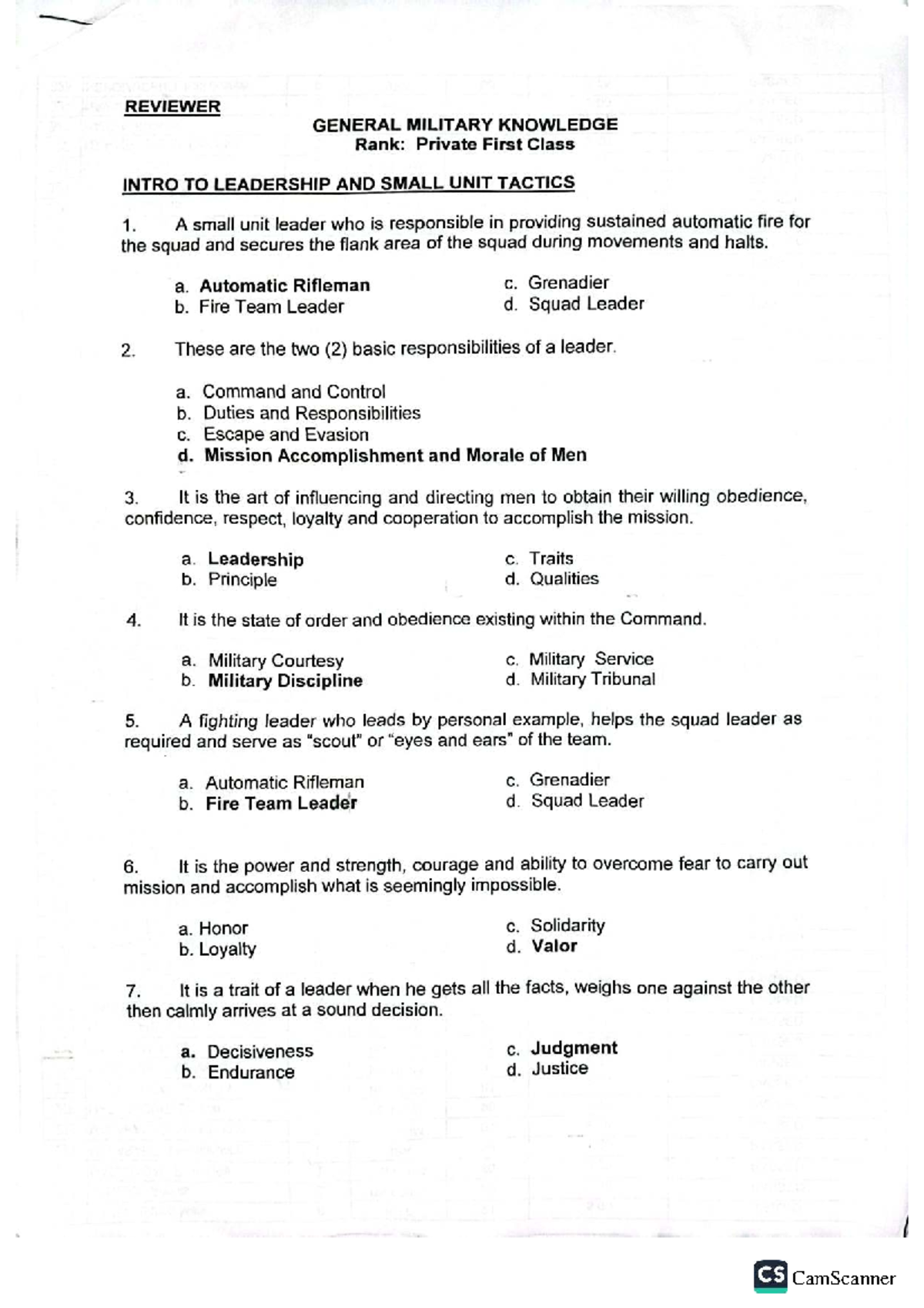 REVIEWER: GENERAL MILITARY KNOWLEDGE & LEADERSHIP TACTICS CS - Studocu