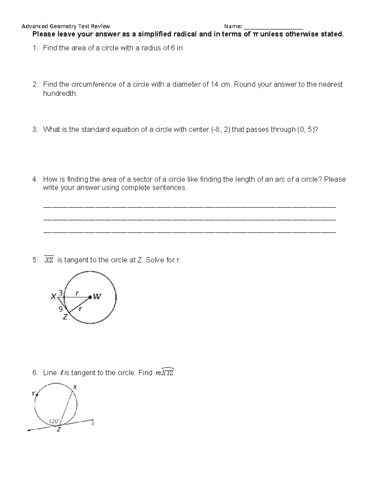 Unit 6 Circles Final Test Review: Advanced Geometry Concepts - Studocu