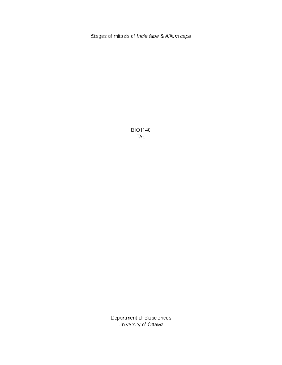 Mitosis Stages in Vicia faba & Allium cepa - BIO1140 TAs - Studocu