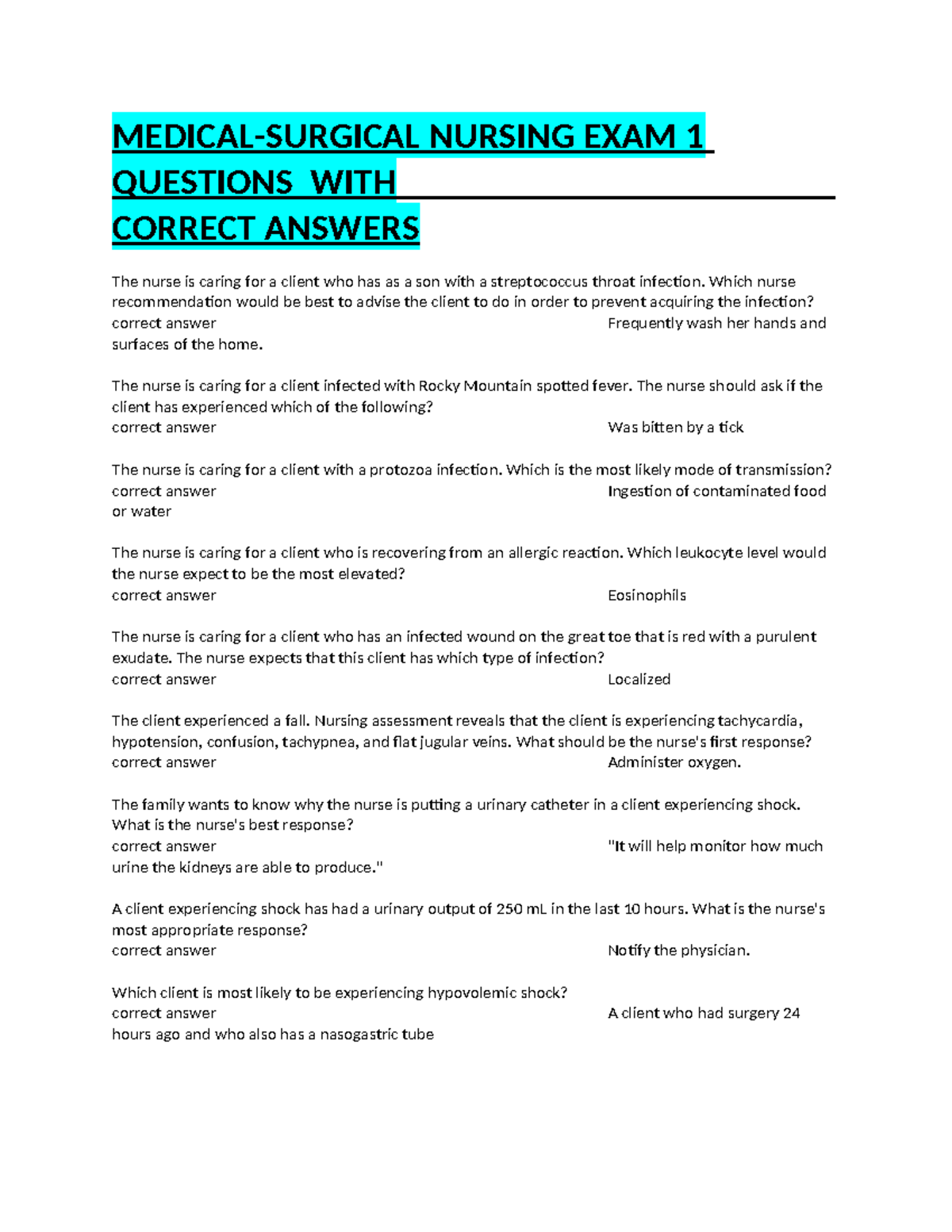 NURSING 101: EXAM 1 QUESTIONS & ANSWERS - Studocu