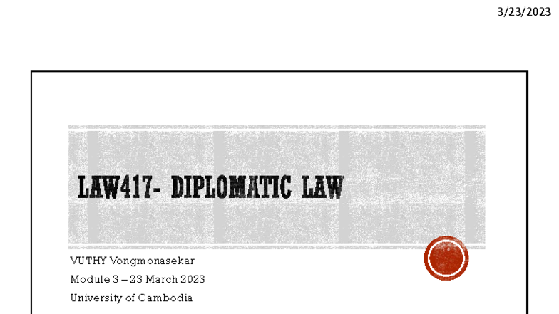 Diplomacy and International Law: Module 3 Overview - Studocu