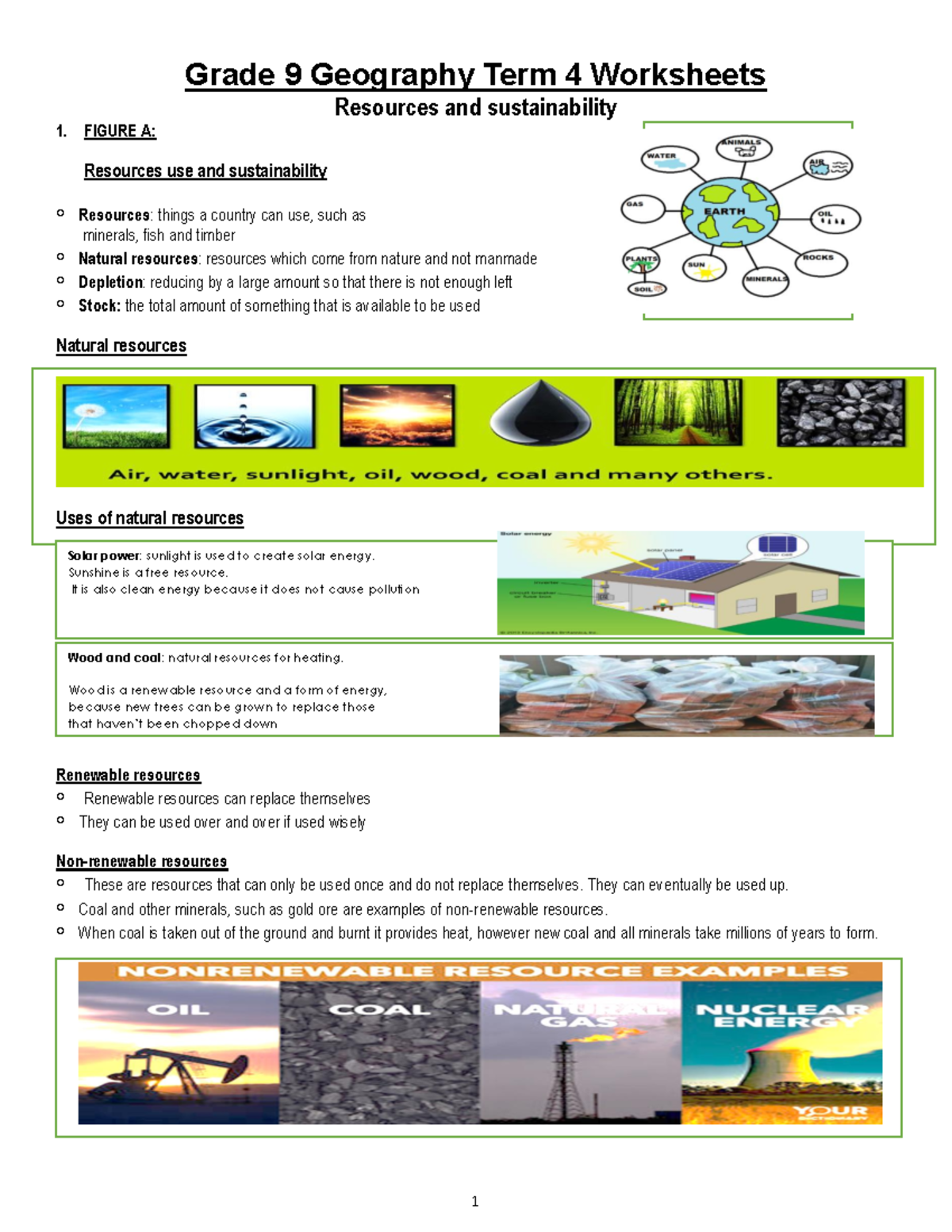 Grade 9 Geography Term 4 Worksheet on Resources & Sustainability - Studocu