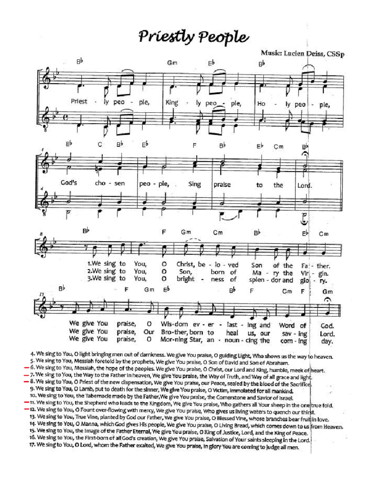 Priestly People Music: Entrance Song for CSSp Bb Gm Eb - Studocu