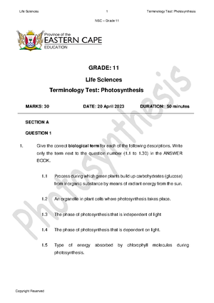 KZN Life Sciences Topic tests Grade 10 - Copyright reserved CURRICULUM ...