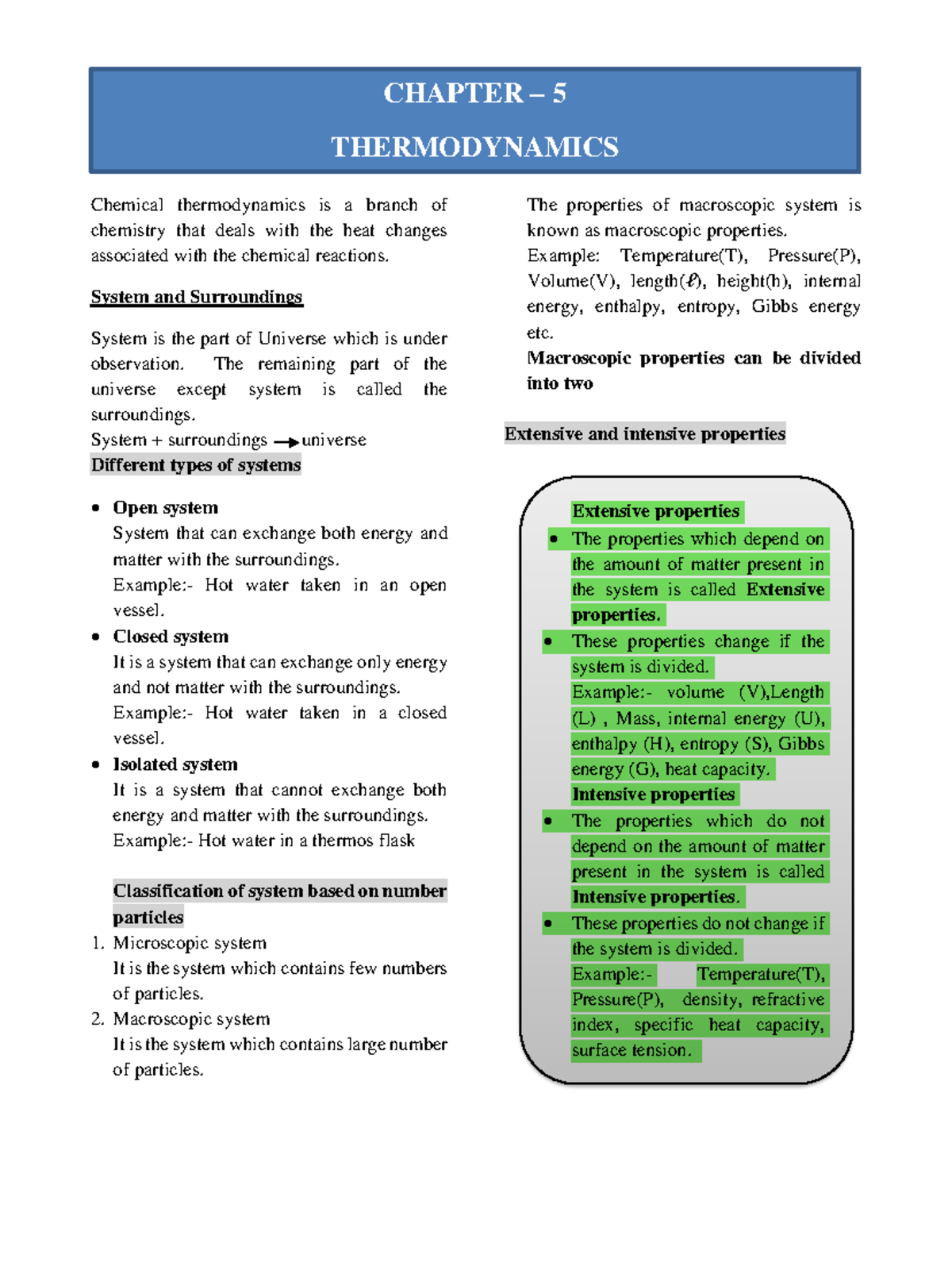 CHAPTER 5 THERMODYNAMICS: Key Concepts and Processes - Studocu
