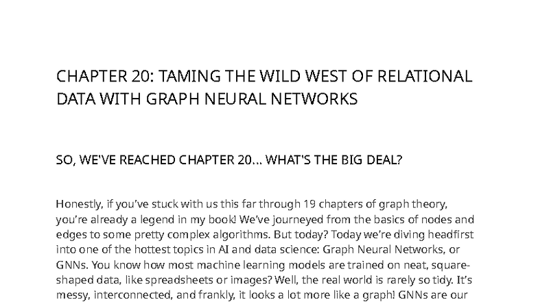 CHAPTER 20: GRAPH NEURAL NETWORKS IN RELATIONAL DATA (GT 101) - Studocu