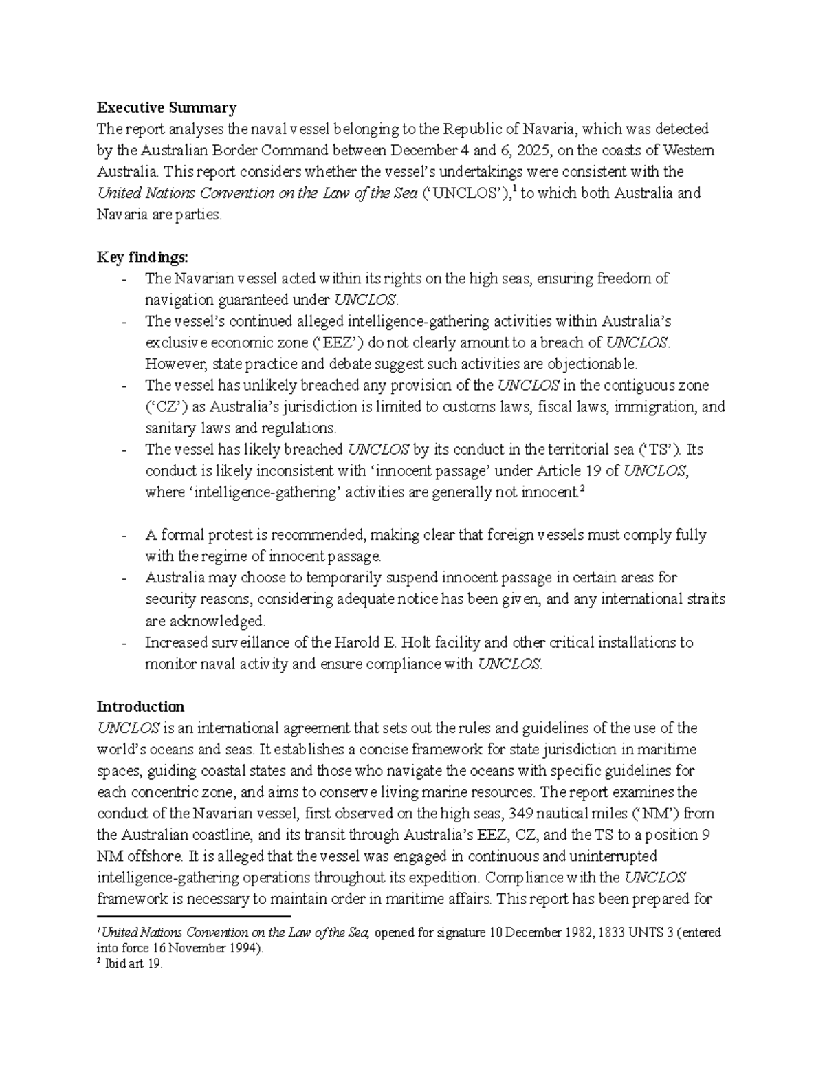 Law of the Sea Assignment: Analysis of Navarian Vessel Conduct and ...