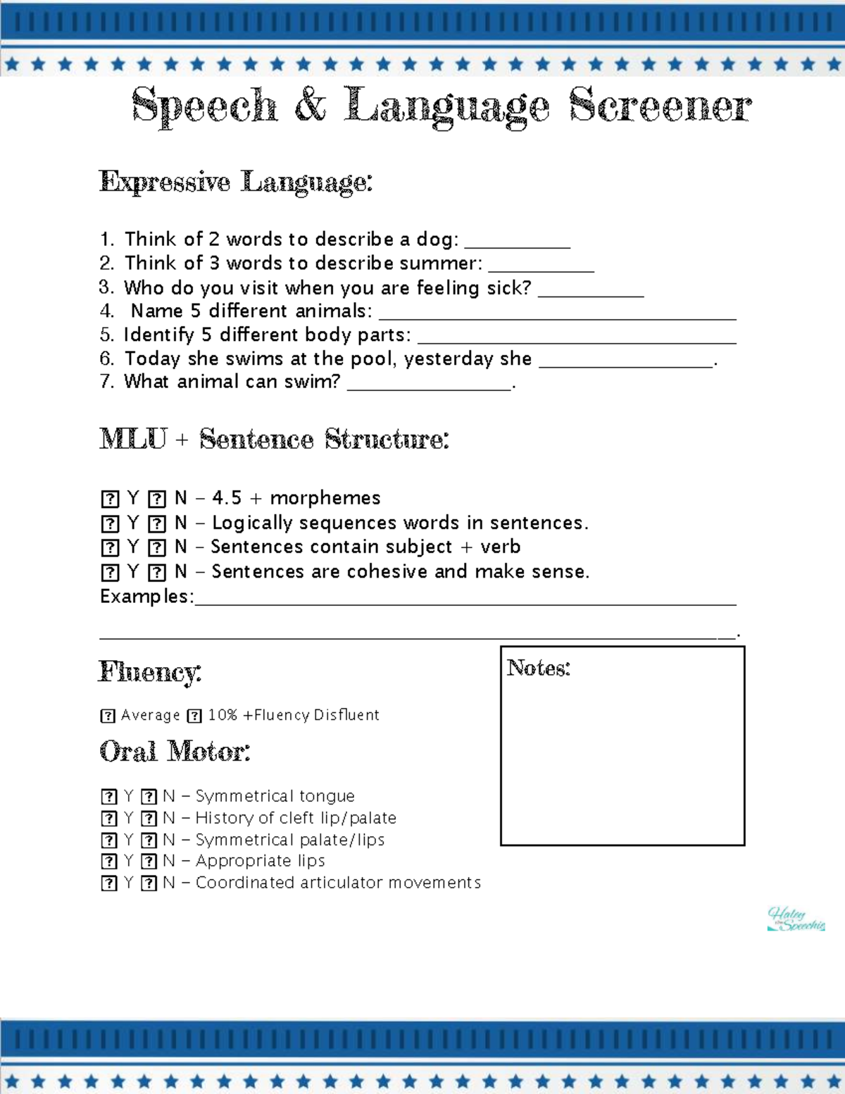 Speech Language Quick Screener-1: Expressive Language Assessment - Studocu