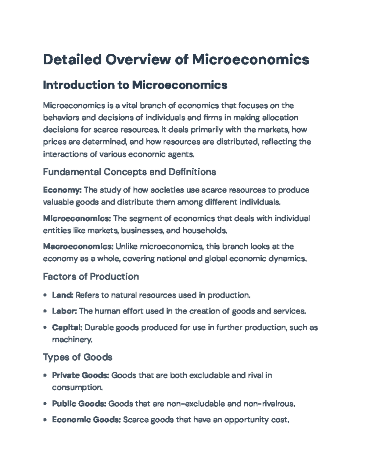 Microeconomics Overview: Fundamental Concepts and Market Mechanisms ...