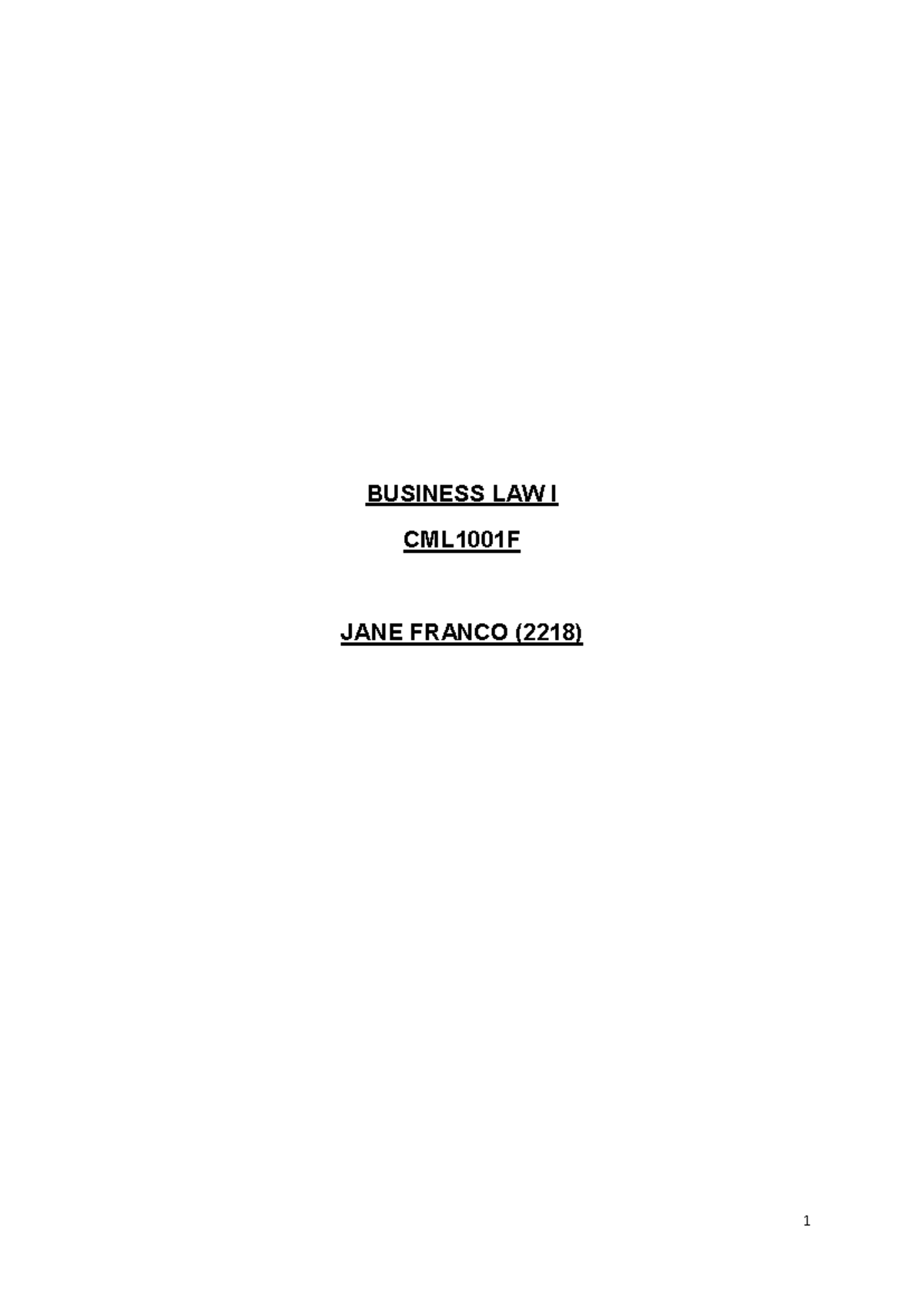 BUSINESS LAW I CML1001F FINAL EXAM NOTES (2218) - Studocu