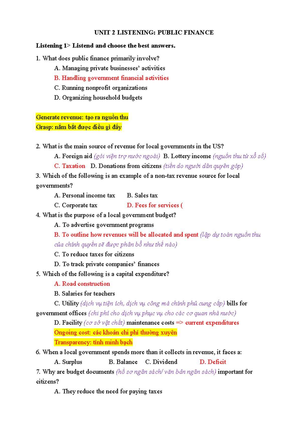 UNIT 2 LISTENING: PUBLIC FINANCE Study Guide for STs - Studocu