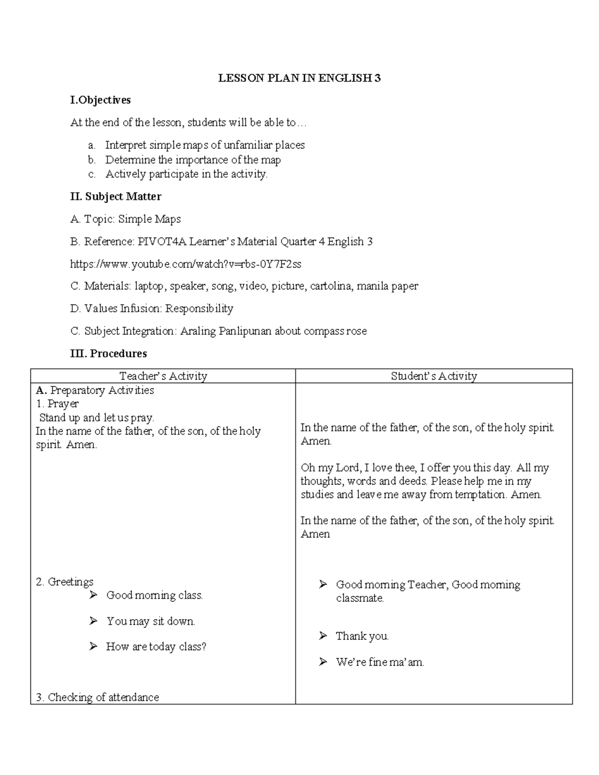 LESSON PLAN: INTERPRETING SIMPLE MAPS - ENGLISH 3 - Studocu