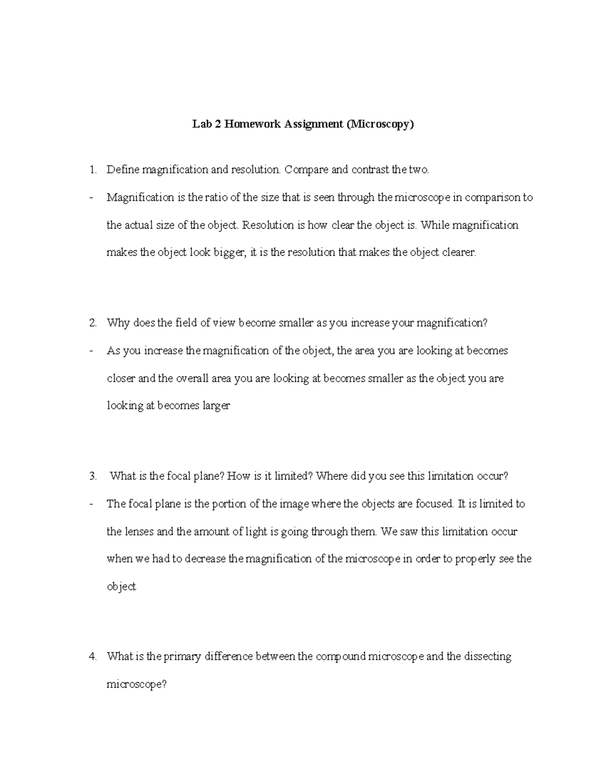 Lab 2 Homework Assignment: Microscopy Concepts Explained - Studocu