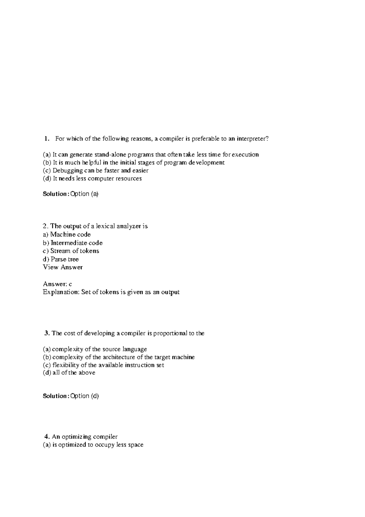 Compiler Design Mcq Answers 1 For Which Of The Following Reasons A Compiler Is Preferable To