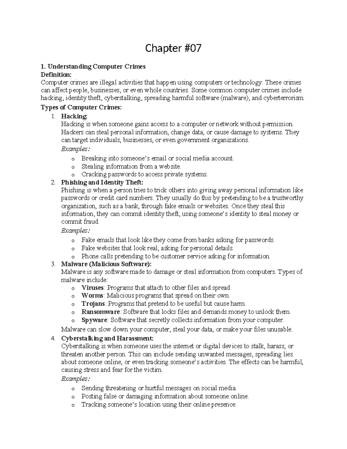 Chapter 7 - good - Chapter 1. Understanding Computer Crimes Definition: Computer crimes are ...