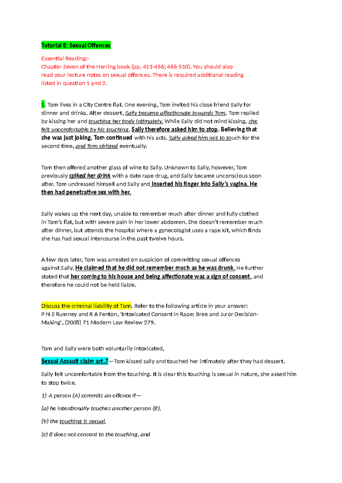 Tutorial 8 Sexual Offences - Tutorial 8: Sexual Offences Essential ...