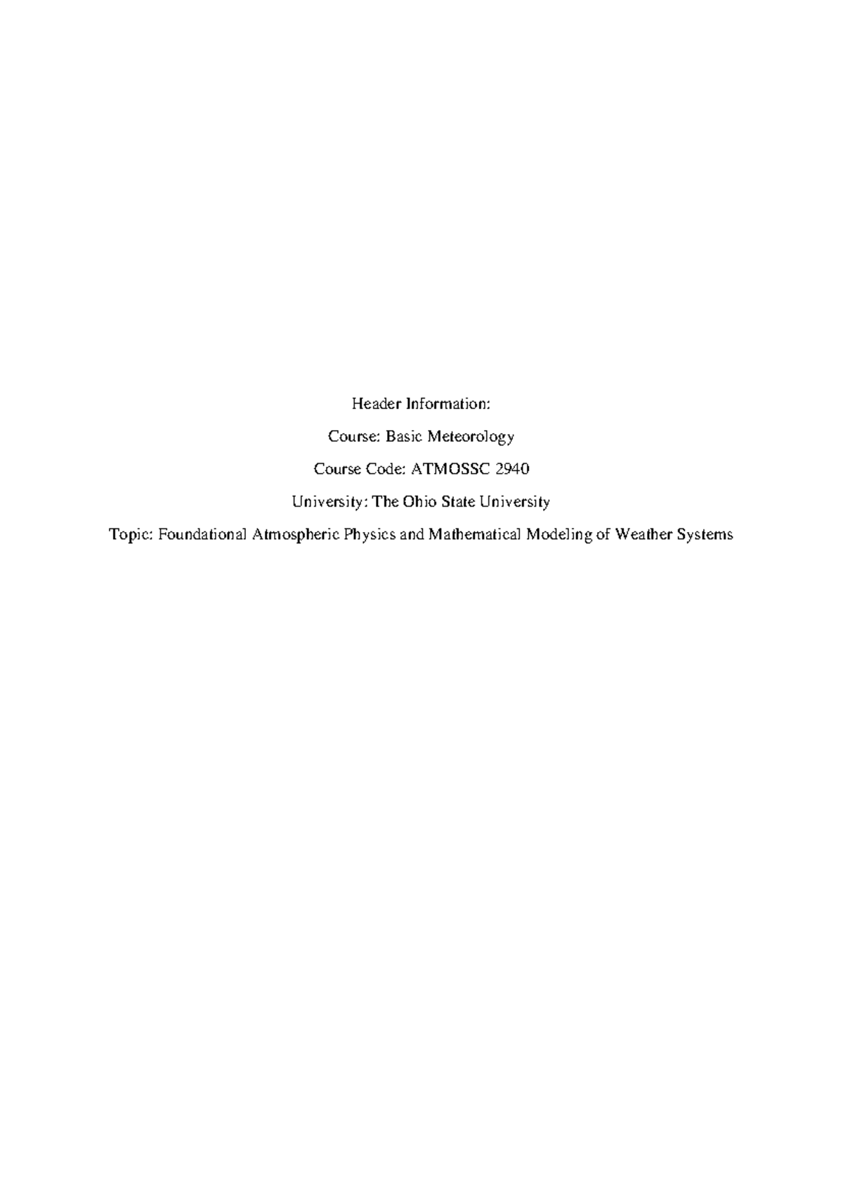 ATMOSSC 2940: Foundational Atmospheric Physics in Meteorology - Studocu