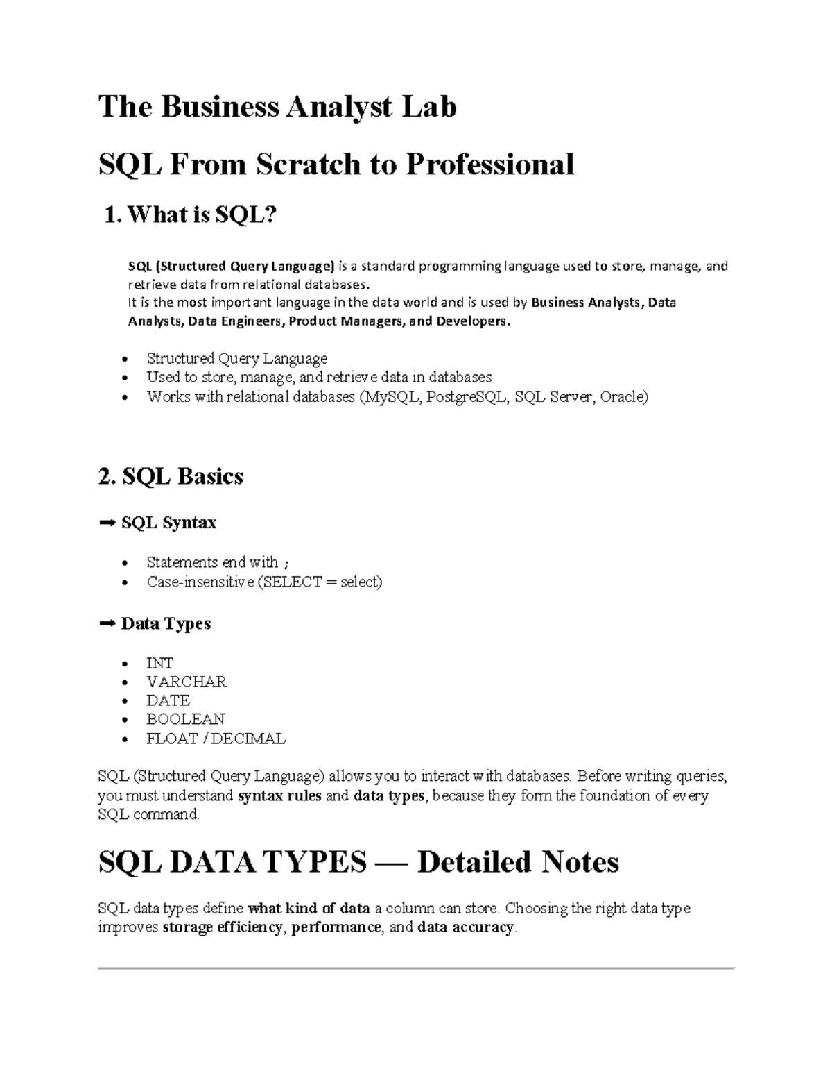 SQL Notes - Assignment: From Basics to Advanced Concepts - Studocu