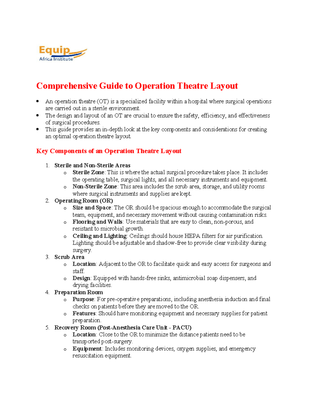 Operation Theatre Layout Guide: Design & Considerations - Studocu