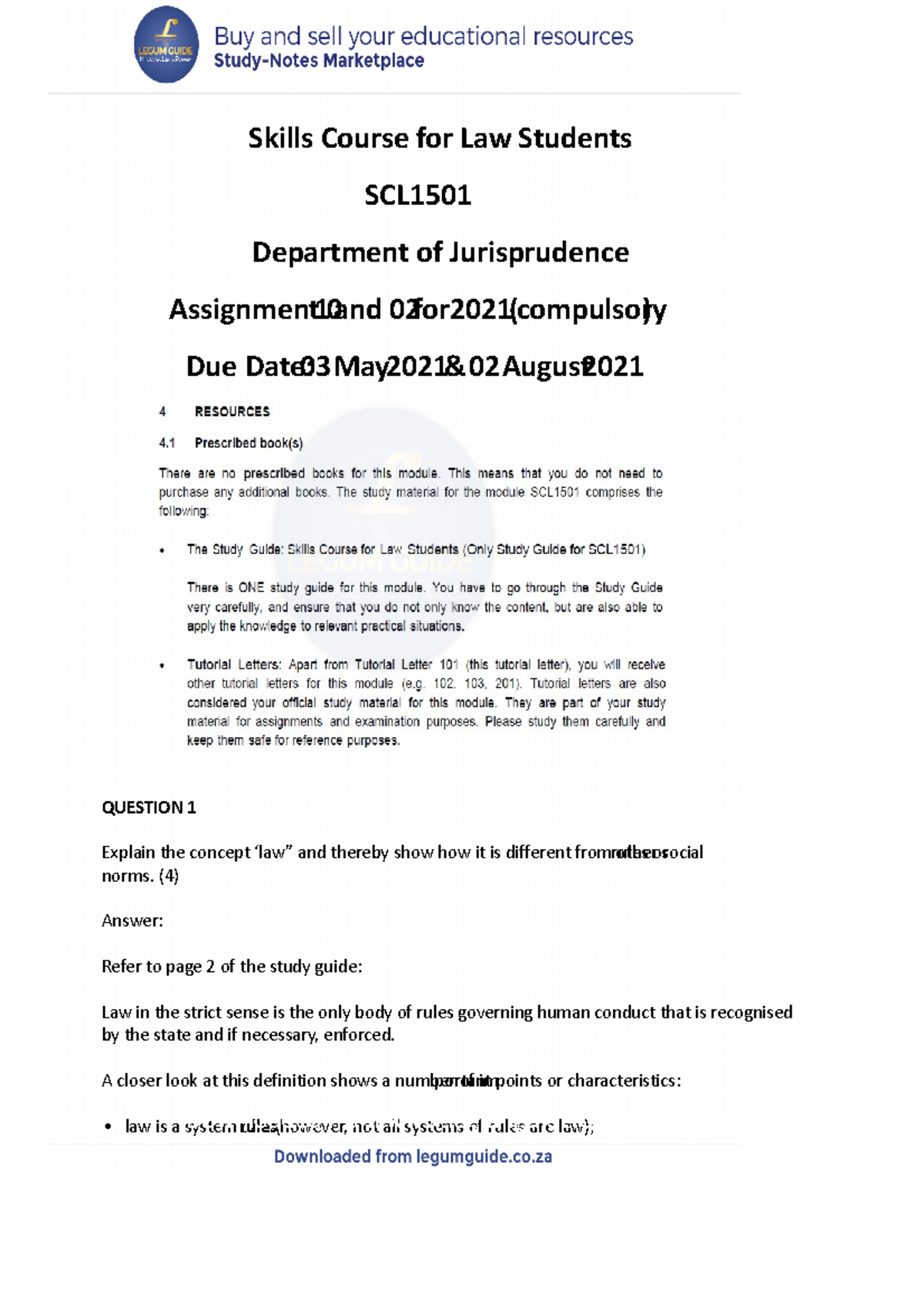SCL1501 Assignment +mcq answers 1 2 2023 memorandum - Skills Course for ...