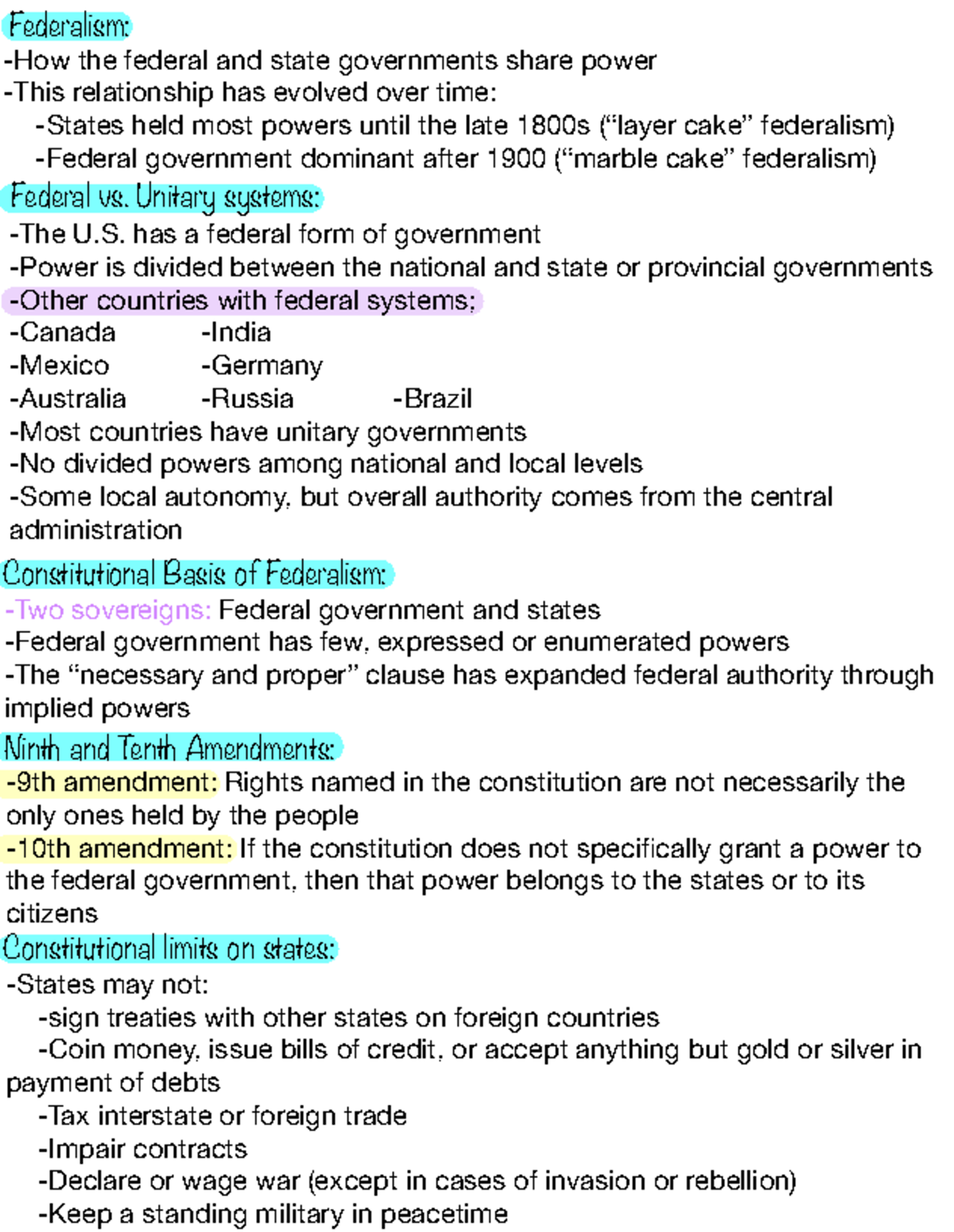 Federalism and Separation of Powers: Gov Lecture 3 Overview - Studocu