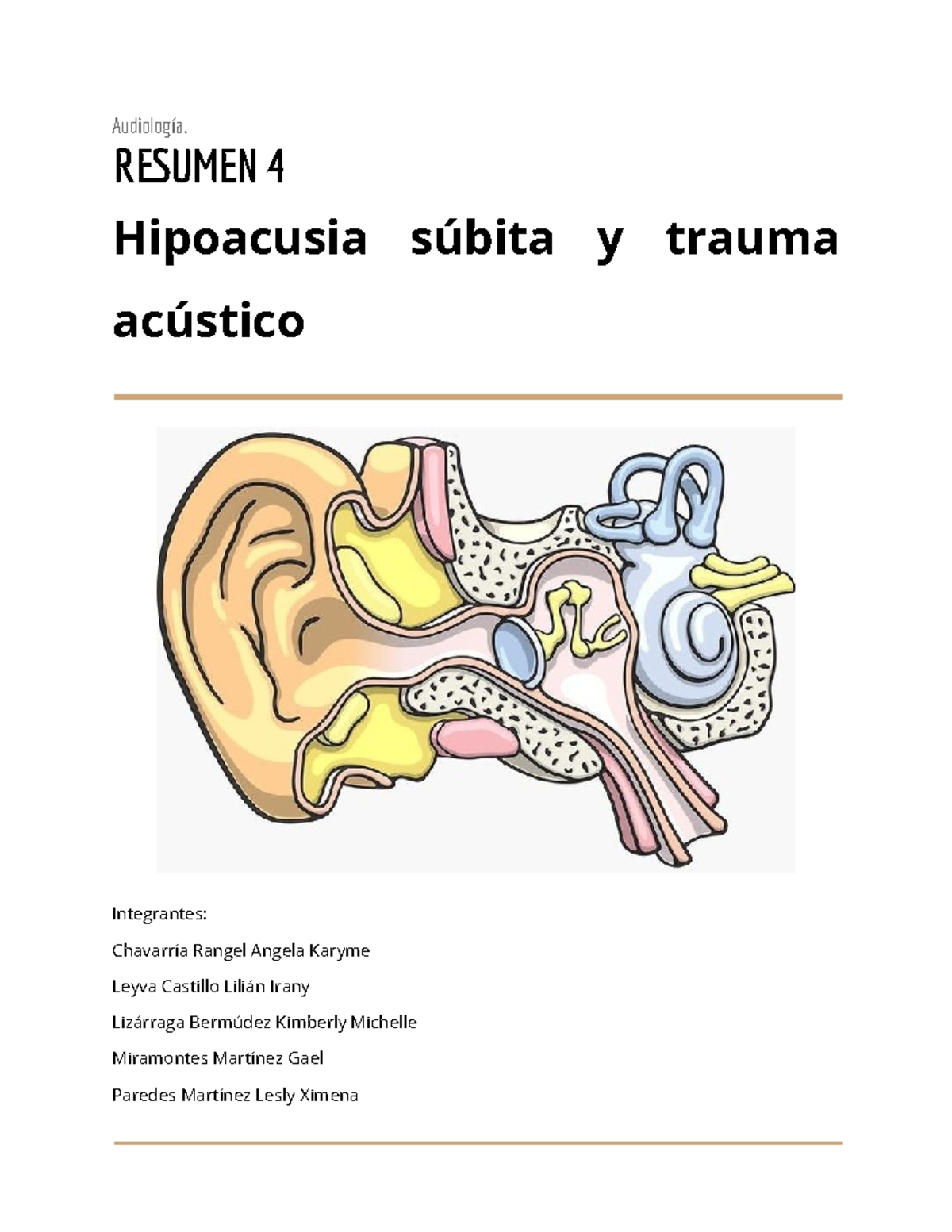 Informe sobre Hipoacusia Súbita y Trauma Acústico en Audiología - Studocu