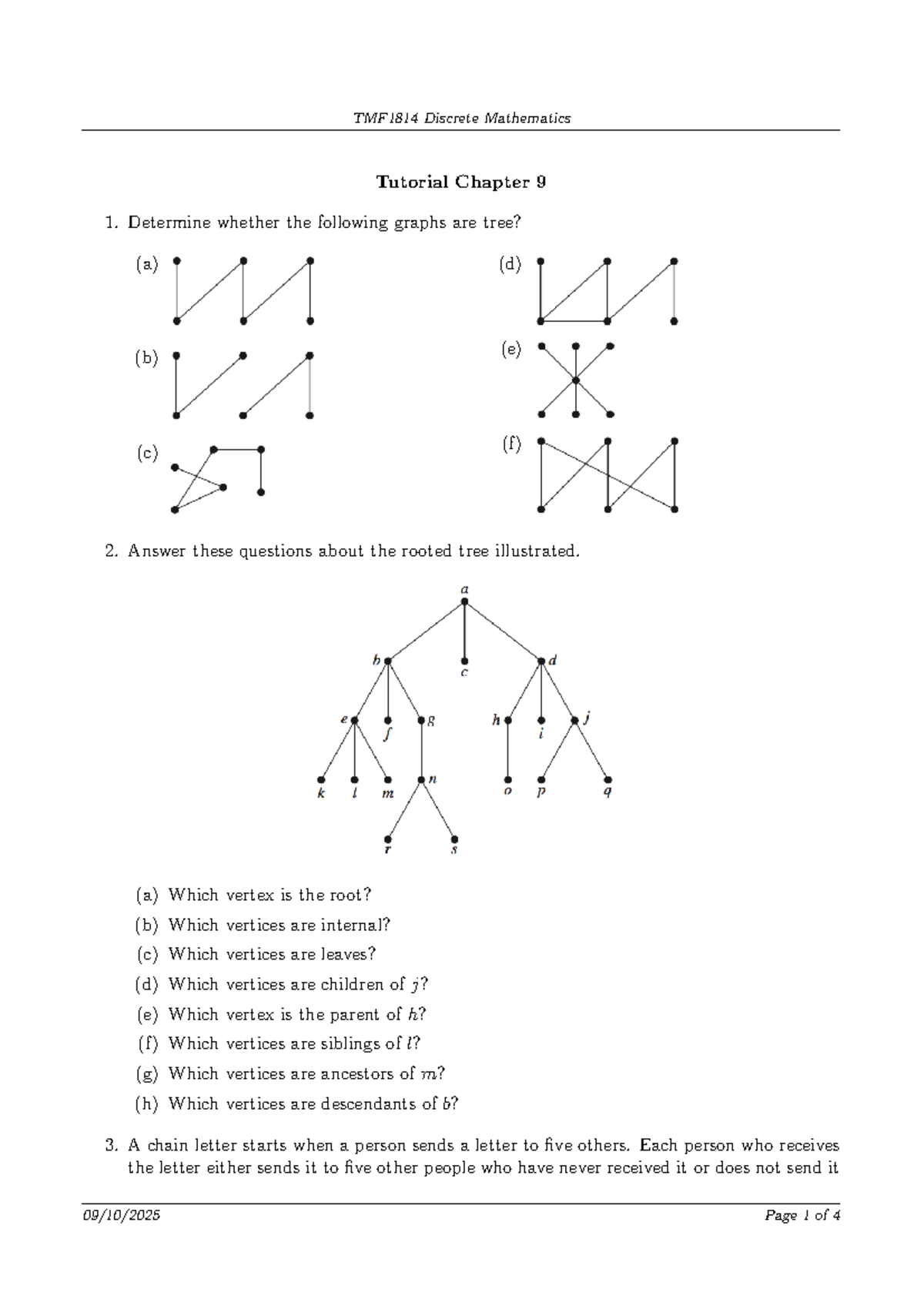 TMF1814 Discrete Mathematics Tutorial: Chapter 9 Graphs and Trees - Studocu