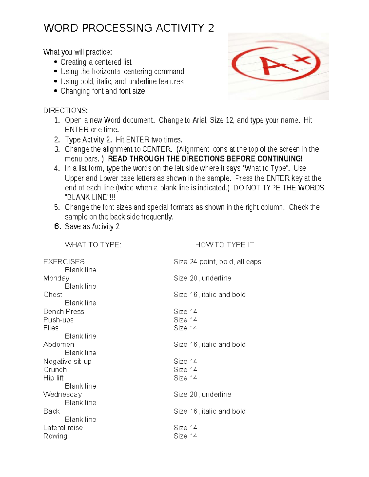 WORD PROCESSING ACTIVITY 2: Formatting and Centering Practice - Studocu