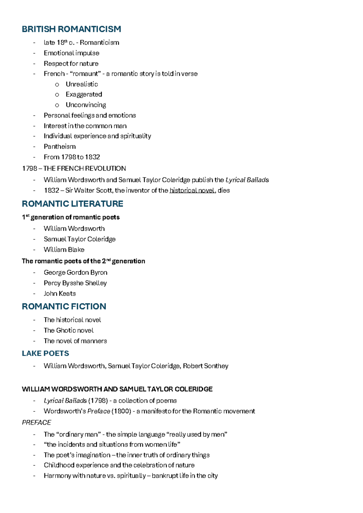 British Romanticism: Key Themes and Poets (LIT 101) - Studocu