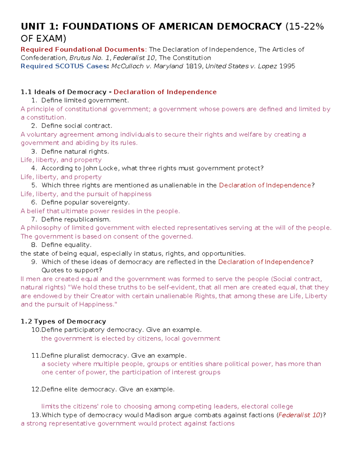 Ch 1 Reading Guide: Foundations of American Democracy (Exam) - Studocu