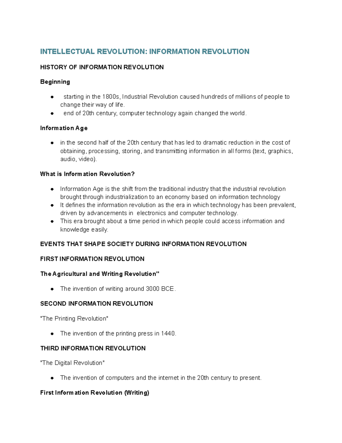 INTELLECTUAL REVOLUTION: A Study of Information Evolution (HIST 101 ...