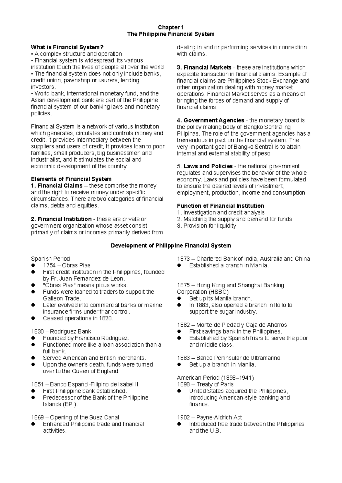 Chapter 1: The Philippine Financial System Overview (FIN 101) - Studocu