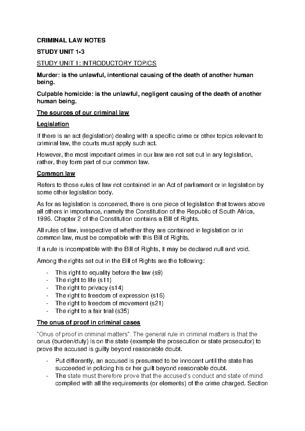 Criminal Law Notes - Study Unit 1: Introductory Topics Overview - Studocu
