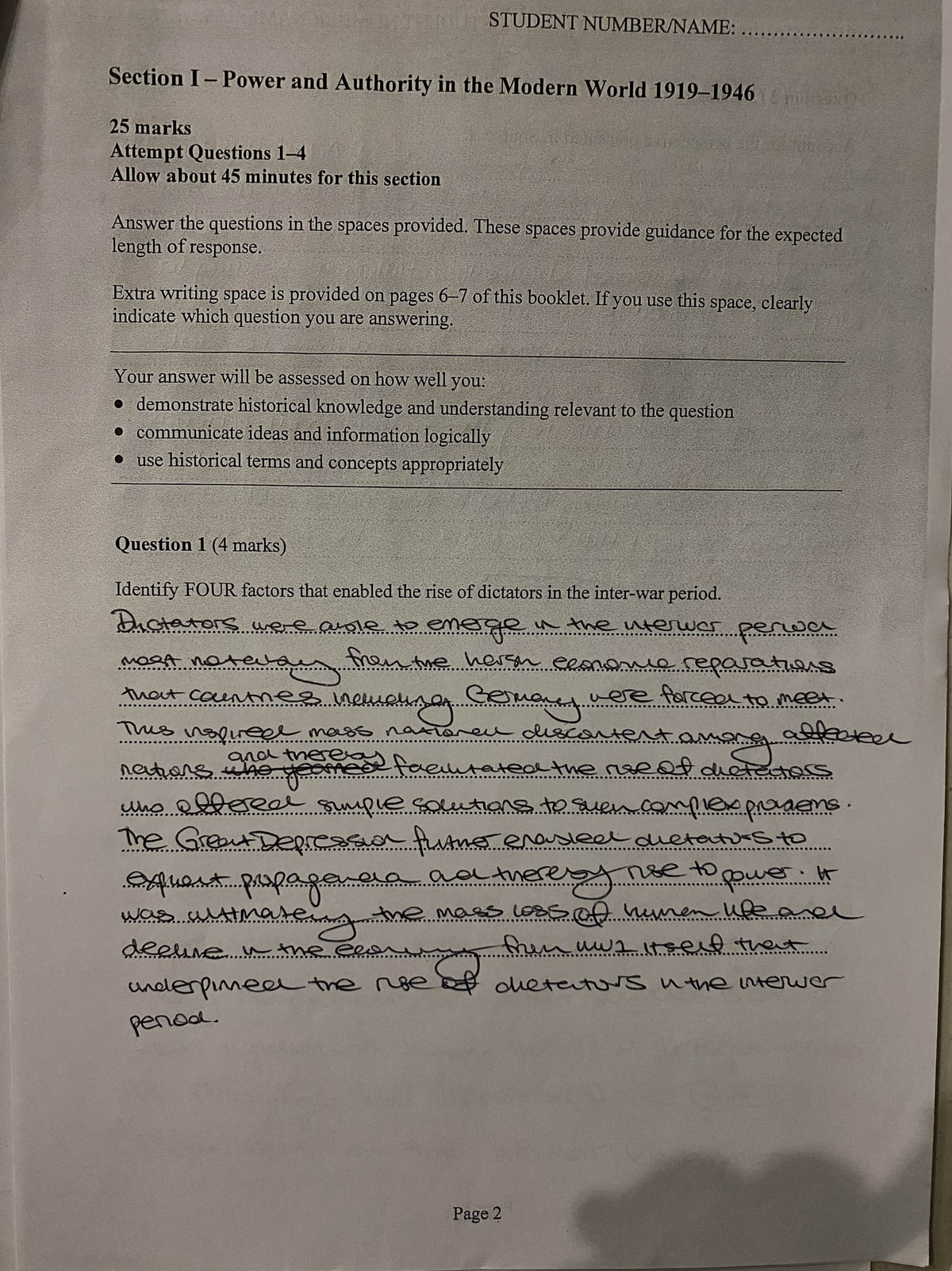 Core - Power and Authoirty practice response - STUDENT Section Power ...