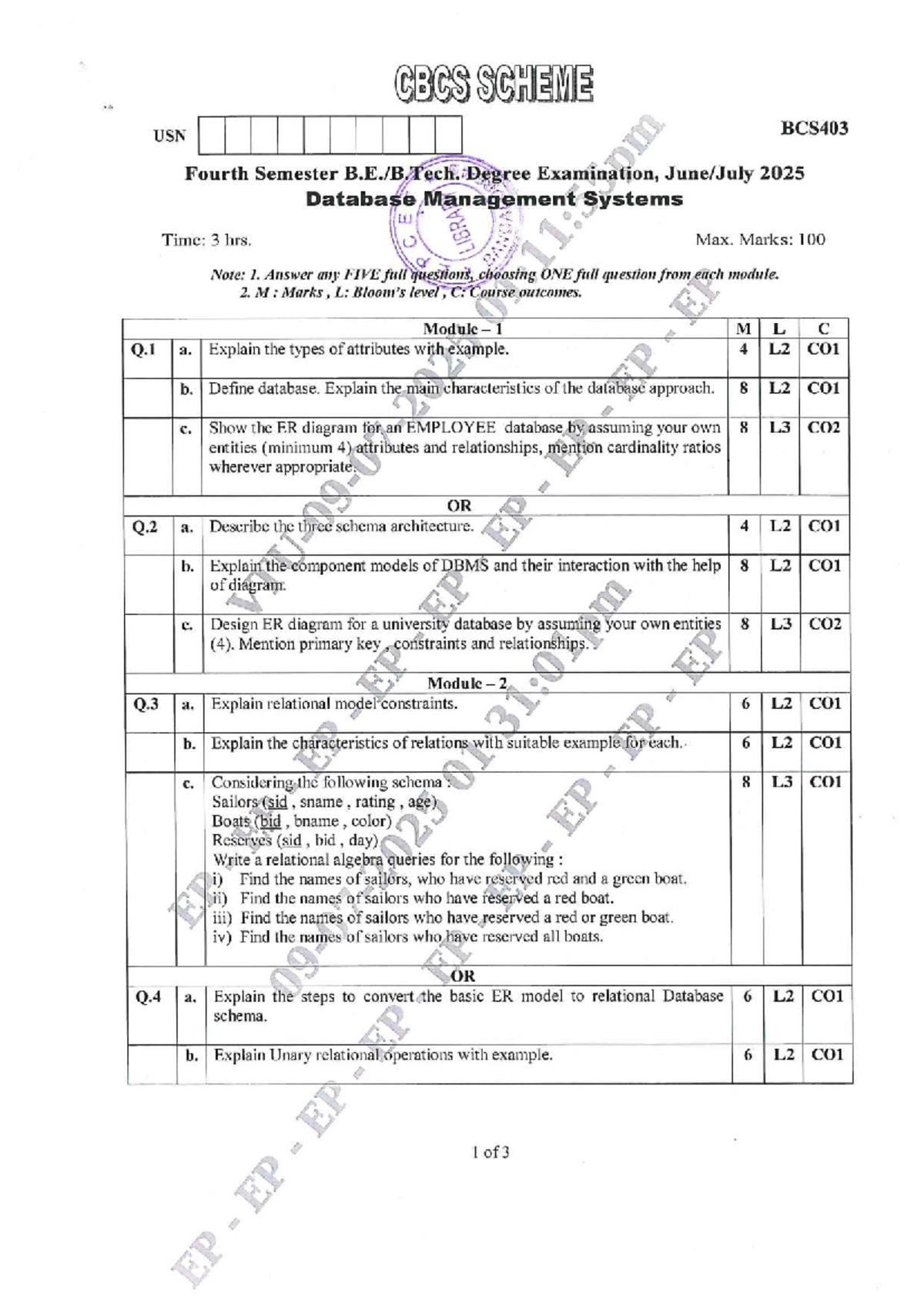 BCS403 Database Management Systems Exam Paper - June/July 2025 - Studocu