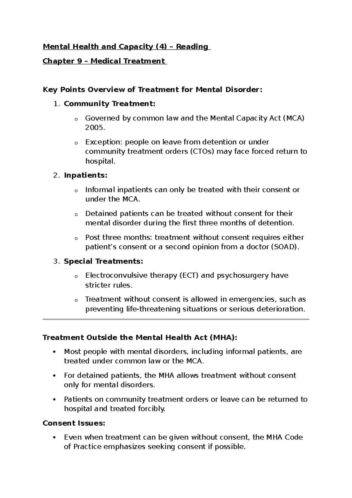 Mental Health and Capacity (4) - Key Points from Chapter 9 Overview ...