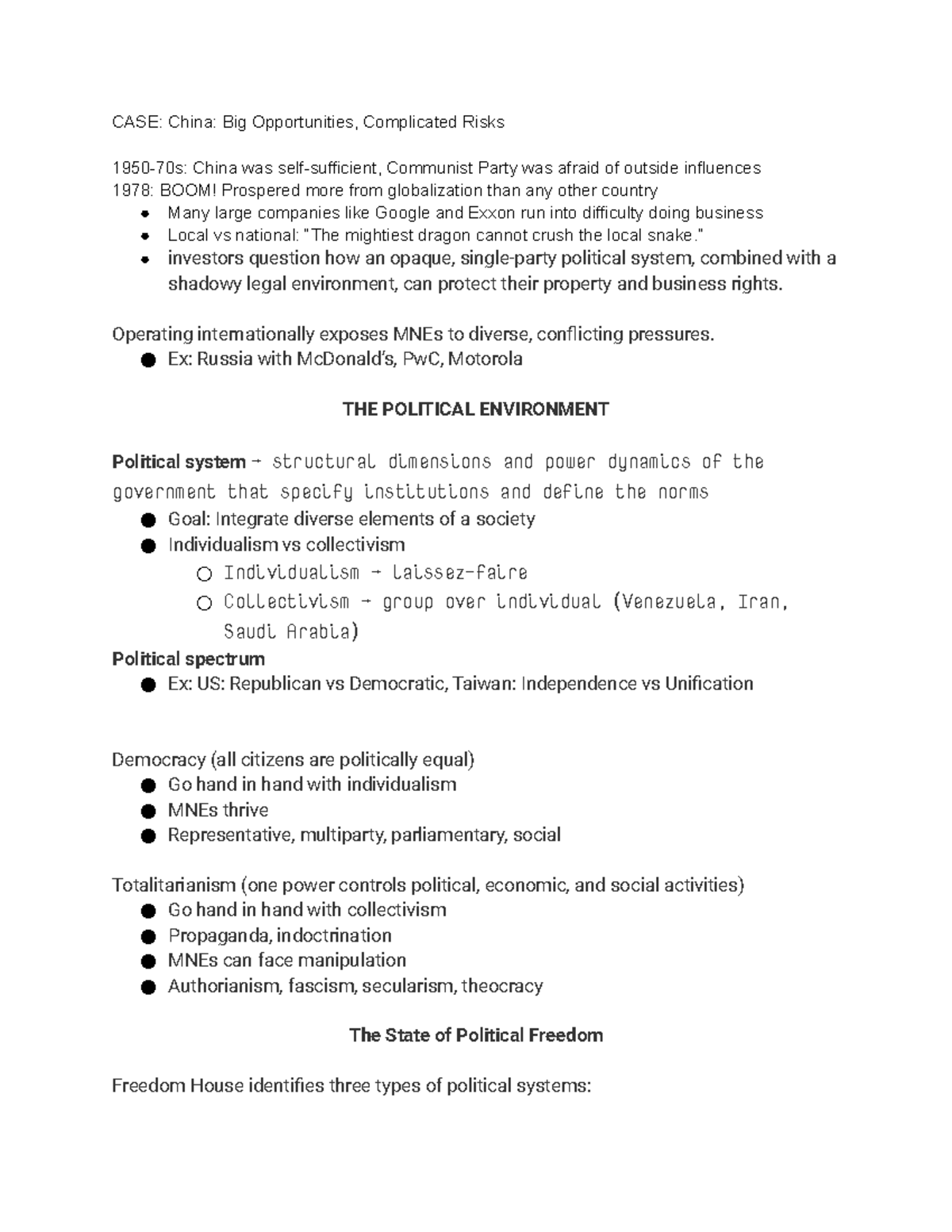 D270 Chapter 3 Political & Legal Environments for Global Business - Studocu