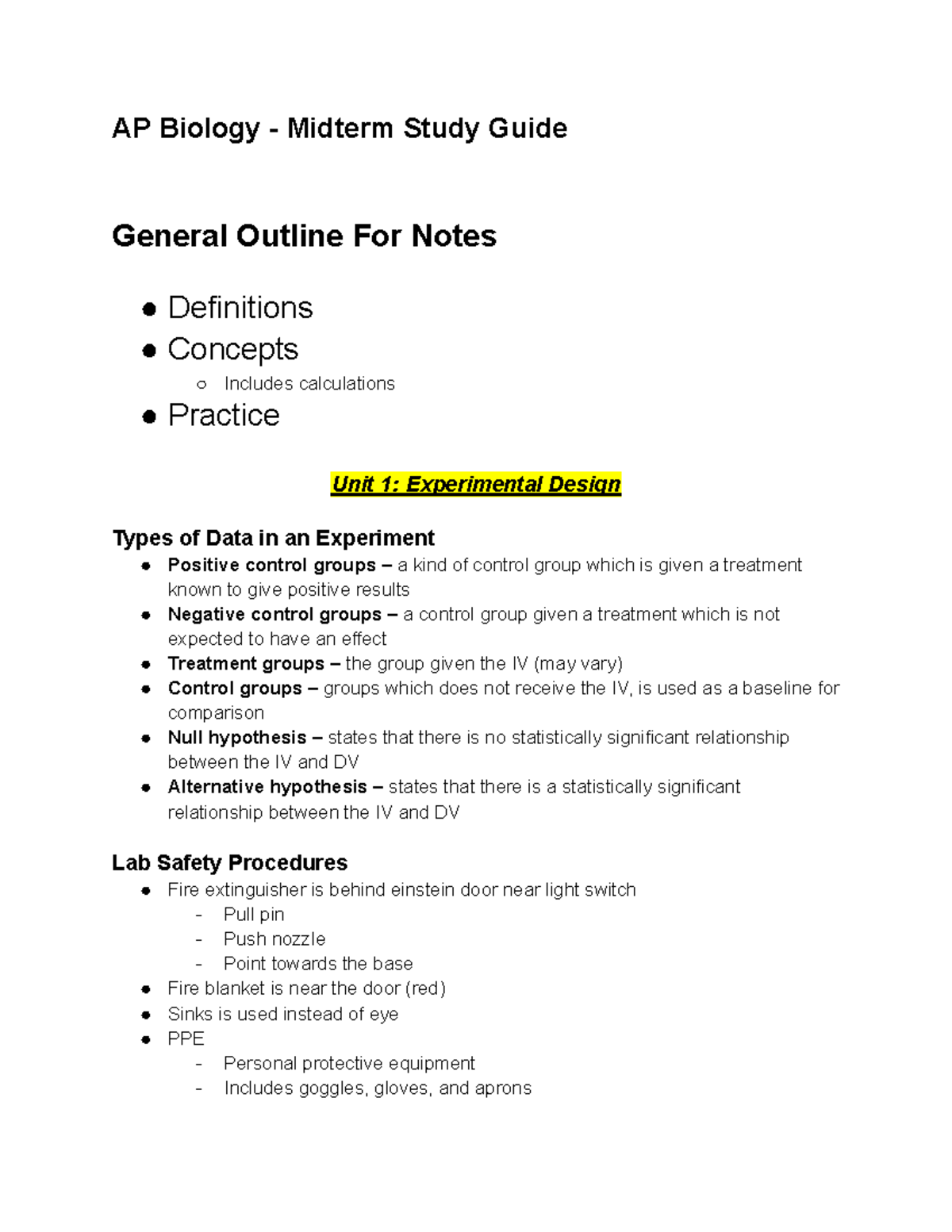 AP Biology (AP 101) - Midterm Study Notes & Review Guide - Studocu