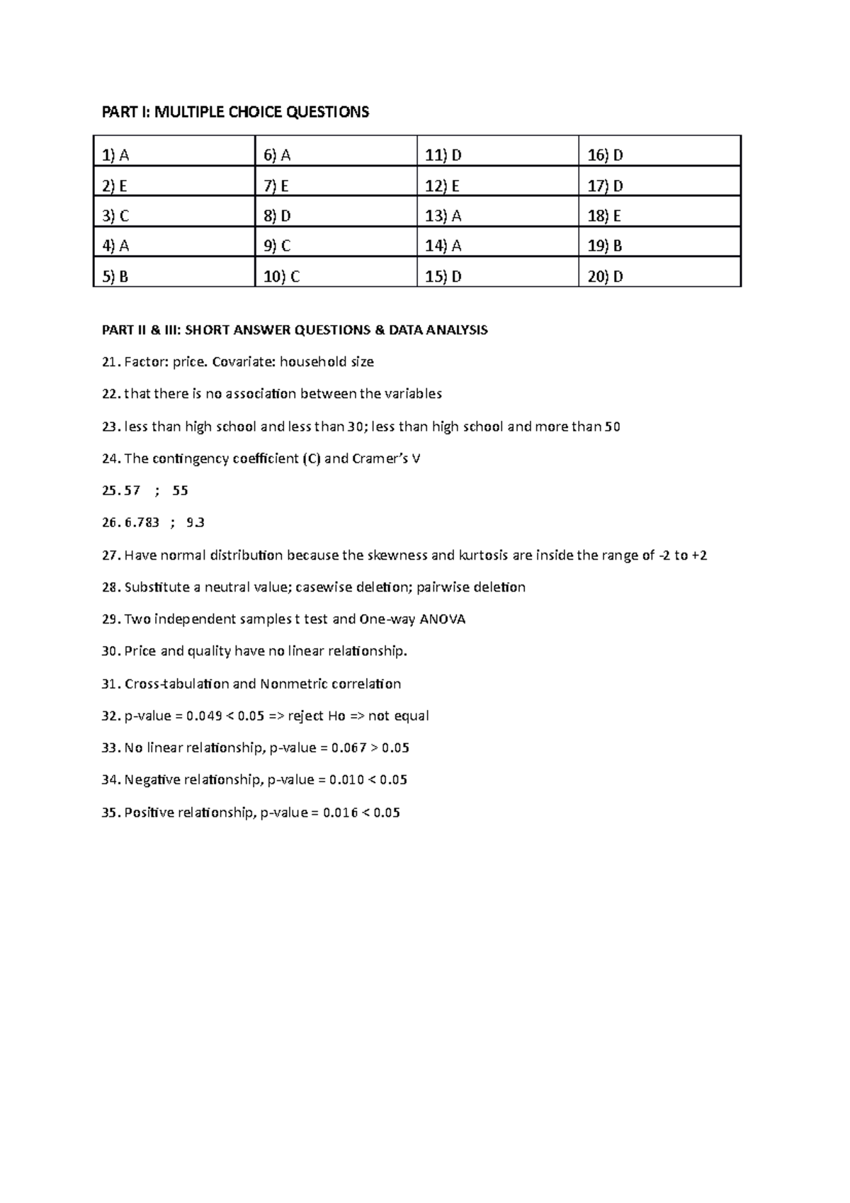 SMA - Example - Solution - PART I: MULTIPLE CHOICE QUESTIONS 1) A 6) A ...