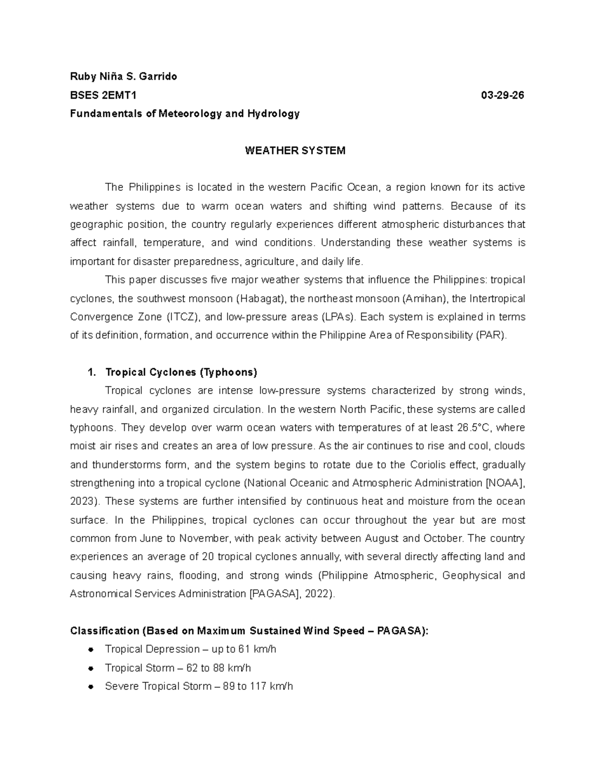 BSES 2EMT1 Final Exam Notes: Weather Systems in the Philippines - Studocu