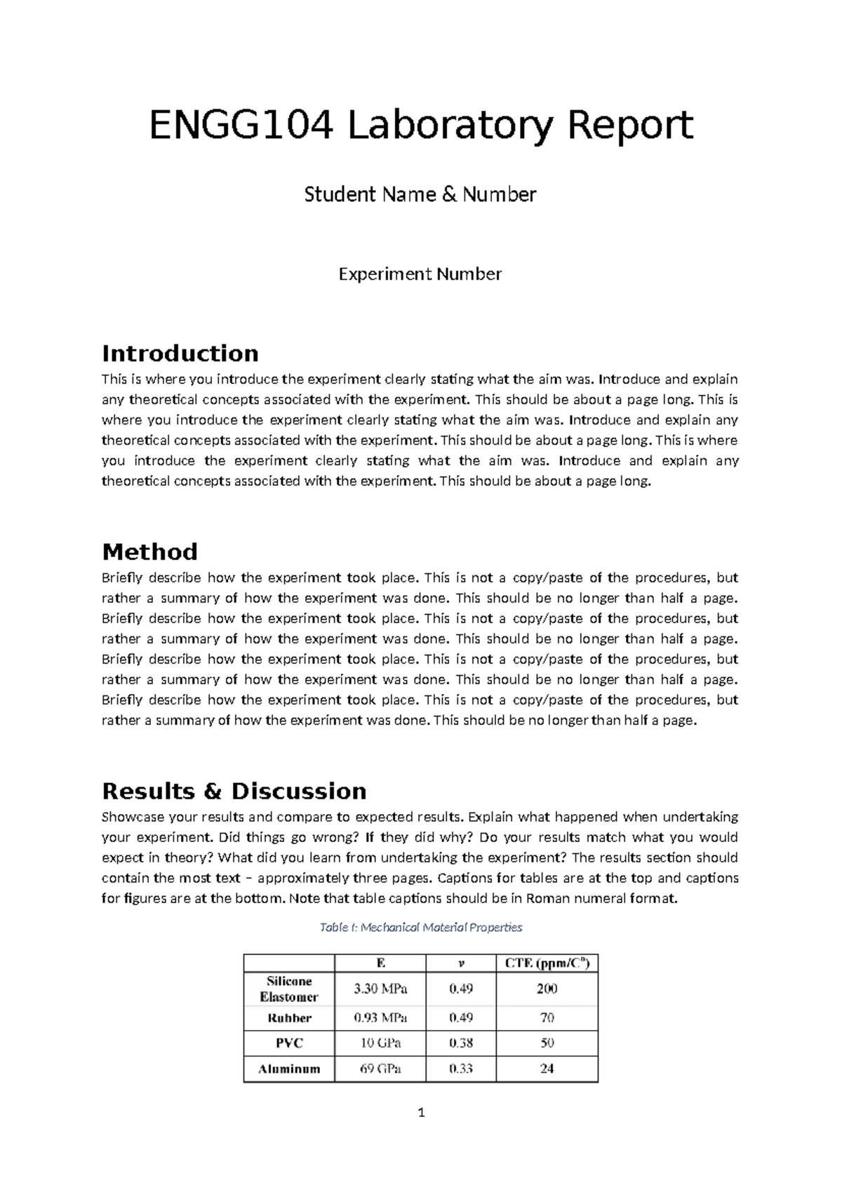 ENGG104 Lab Report Template: Experiment Overview & Results - Studocu