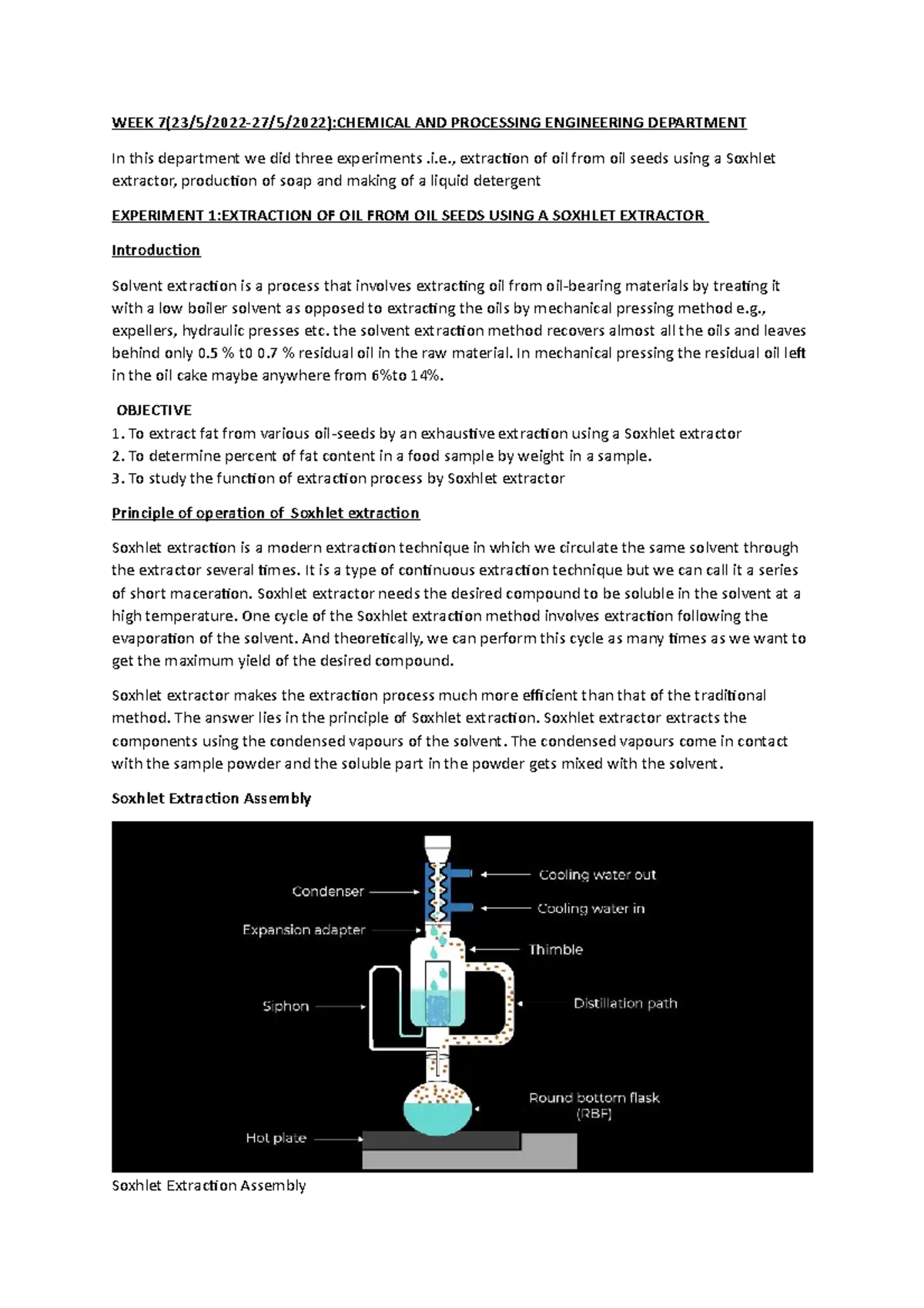 WEEK 7 - Experiments in Chemical Engineering (Extraction & Soap Making ...